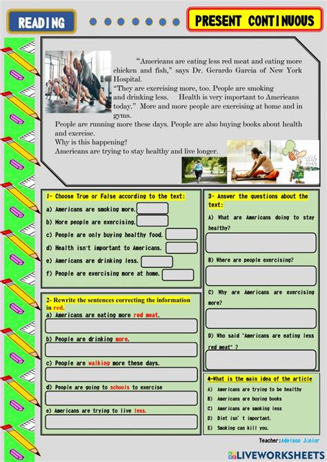 Reading Present Continuous Worksheet Profesores Cuadernos Interactivos Ejercicios