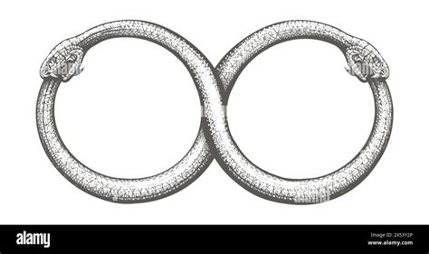 Two Ouroboros Snakes Intertwined In A Horizontal Figure Eight Symbol Of