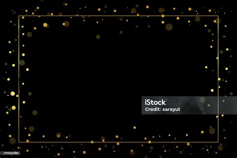 골든 프레임 보케 광장 고급스러운 디자인을 위한 검은색 배경에 우아한 황금색 반짝이 프레임 스타일리시한 골드 스파클 테두리와 텍스트 또는 초대장을 위한 블랙 스페이스 건설