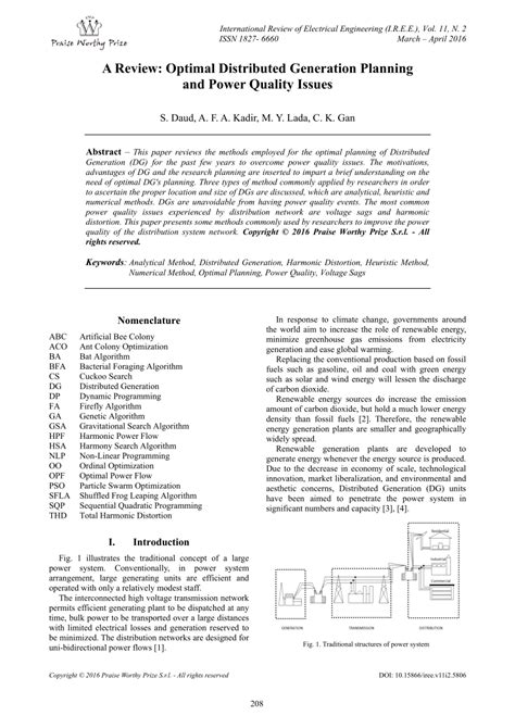 Pdf A Review Optimal Distributed Generation Planning And Power Quality Issues