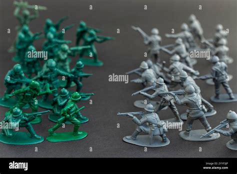 Two Different Countries Plastic Toy Soldiers Green One Gray Are