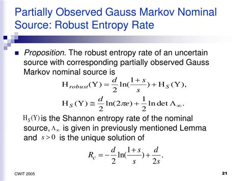 Ppt Robust Entropy Rate For Uncertain Sources Applications To Communication And Control