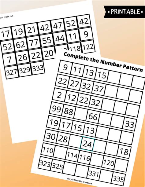 Complete The Number Pattern Worksheet Digital Download Finish The Pattern Game Educational