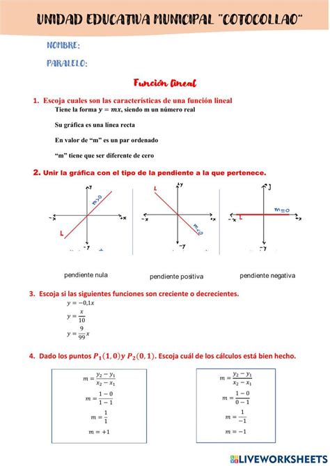 Función Lineal Worksheet Live Worksheets