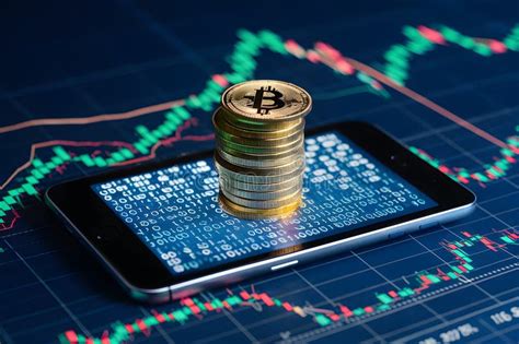 Electronic Device Showing Binary Code Stack Of Gold Coins Stock