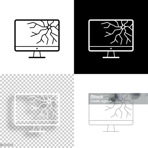화면이 깨진 데스크톱 컴퓨터입니다 디자인 아이콘입니다 빈 흰색 및 검은색 배경 선 아이콘 깨짐에 대한 스톡 벡터 아트 및 기타 이미지 Istock