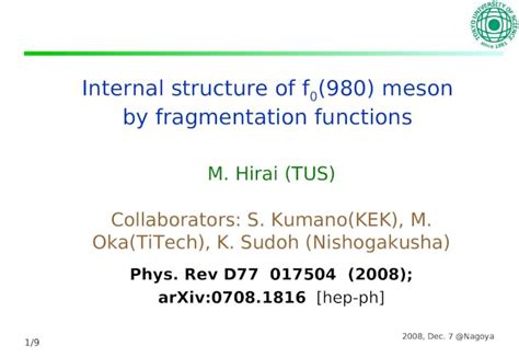 Ppt Internal Structure Of F 0 980 Meson By Fragmentation Functions