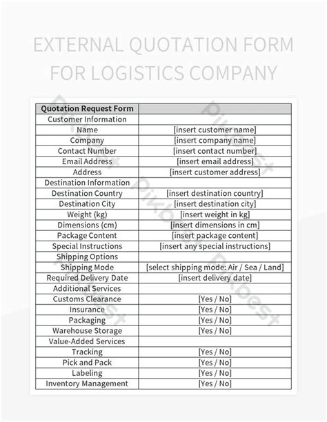 External Quotation Form For Logistics Company Excel Template Free Download Pikbest