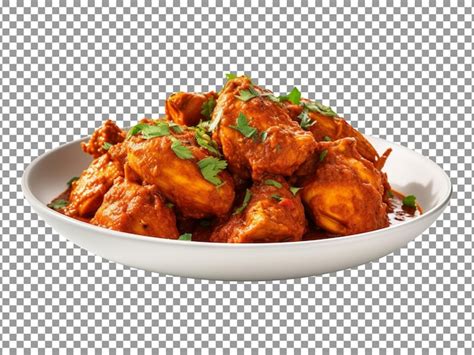 투명한 배경에 격리된 맛있는 치킨 티카 조각을 로드했습니다 프리미엄 Psd 파일