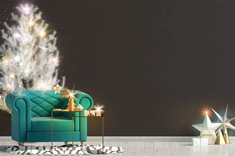 현대 빛나는 크리스마스 인테리어의 자 스 칸디 나 비아 스타일 벽을 모의 합니다 3 차원 일러스트 레이 션 0명에 대한 스톡 사진 및 기타 이미지 Istock