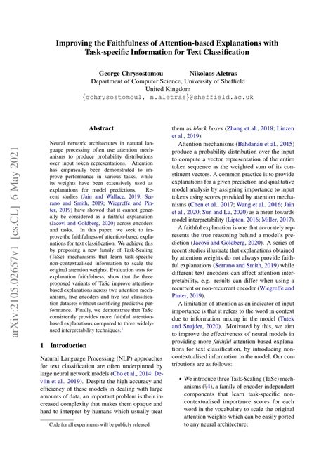 Pdf Improving The Faithfulness Of Attention Based Explanations With Task Specific Information