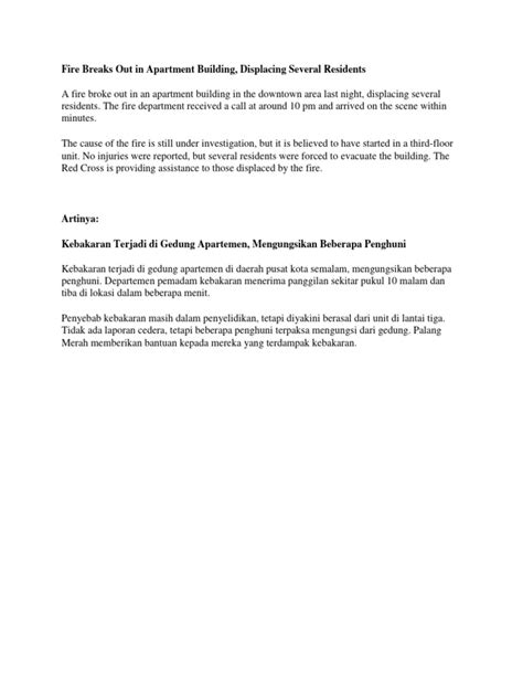 Fire Breaks Out In Apartment Building Pdf