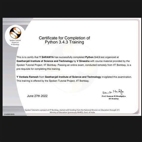 Saranya Y On Linkedin Heres My Python Training Certificate Provided
