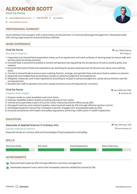 Culinary Resume Objective Sous Chef Resume Sample And Template
