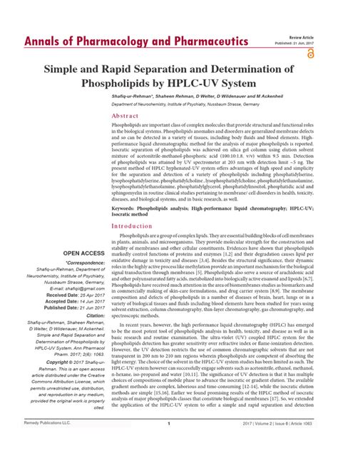 Ph Simple And Rapid Separation And Determination Of Phospholipids By Hplc Uv System Pdf