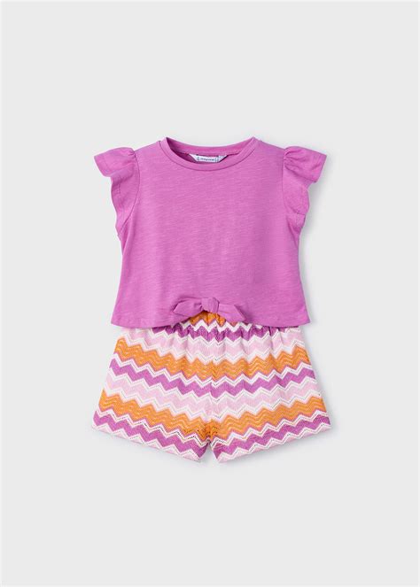Girl Zigzag Print Shorts And T Shirt Set Orchid Mayoral