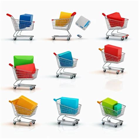 Virtual Shopping Cart Vector Set White Back Premium Ai Generated Vector
