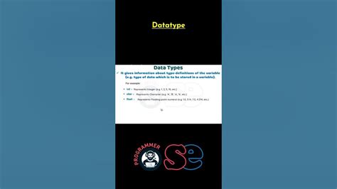 Datatype In Programming Ccjavapython Shorts Coding Cprogramming Programmerone Youtube