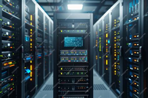 Server Room With Rows Of Server Racks 3d Rendering Premium Ai