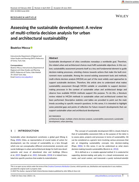 Pdf Assessing The Sustainable Development A Review Of Multi‐criteria