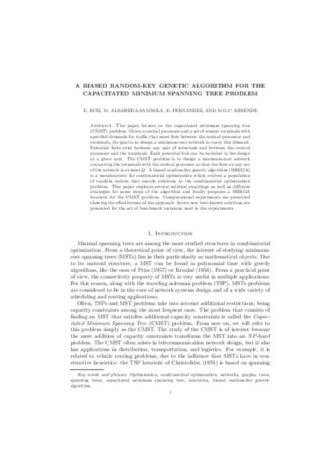 Pdf A Biased Random Key Genetic Algorithm For The Capacitated Minimum Spanning Tree Problem