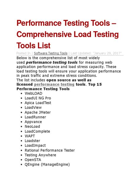 Performance Testing Tools Comprehensive Load Testing Tools List Pdf
