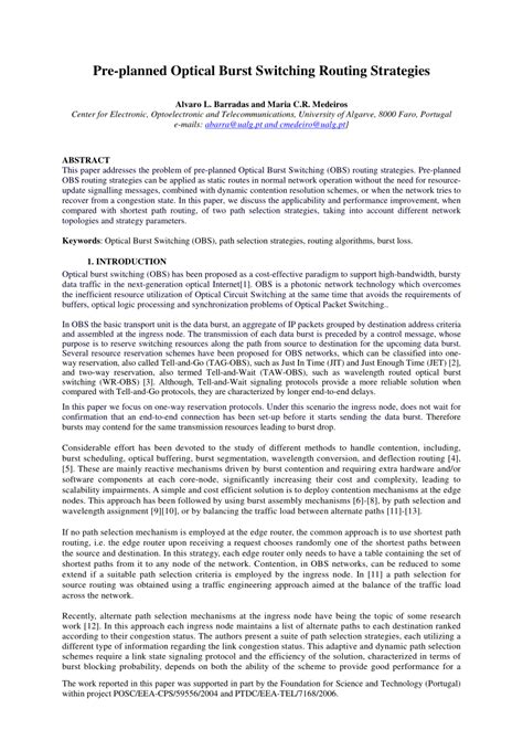 pdf pre planned optical burst switching routing strategies