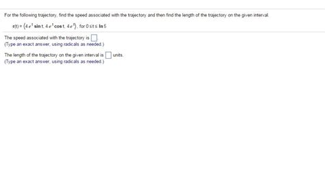Solved For The Following Trajectory Find The Speed