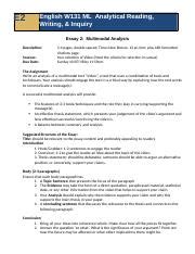 Multimodal Analysis Paper Docx English W ML Analytical Reading Writing Inquiry E