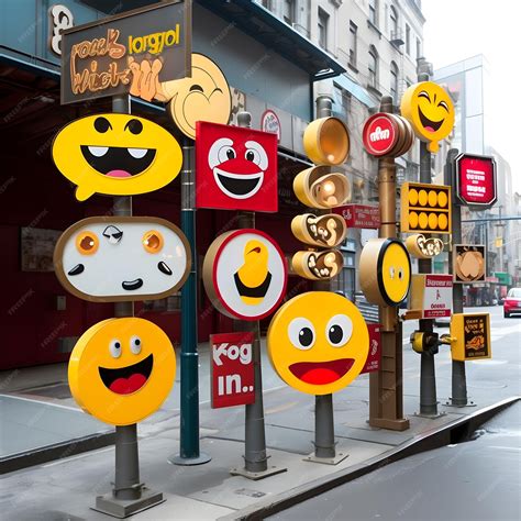 Premium Photo Dynamic Emoji Signs Attracting Attention In The Bustling City
