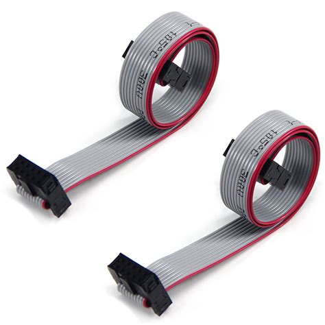 2pcs Idc 10 Pin Connector Gray Wire Flat Ribbon Cable Connector Length 30cm 2