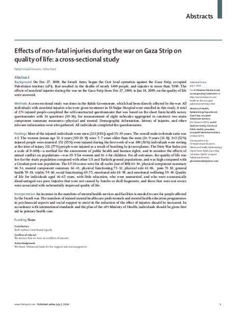 Pdf Effects Of Non Fatal Injuries During The War On Gaza Strip On