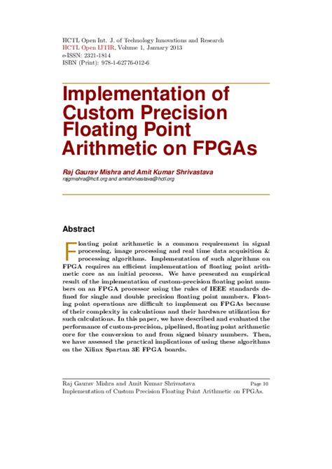 Pdf Implementation Of Custom Precision Floating Point Arithmetic On Fpgas Implementation Of