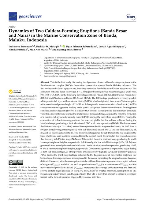 Pdf Dynamics Of Two Caldera Forming Eruptions Banda Besar And Naira In The Marine