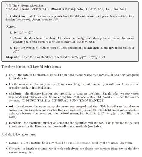 Solved Create A Matlab Function The K Means Algorithm Function Means Clusters