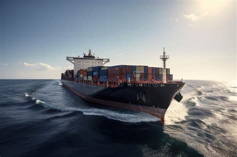 Container Cargo Ship With Working Crane Bridge In The Sea Generative Ai Stock Image Image Of