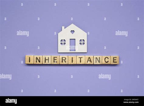 Word Inheritance Made With Wooden Cubes And House Model On Color