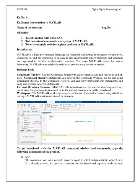 Lab Sheet 00 Introduction To Matlab Pdf Matlab Matrix Mathematics