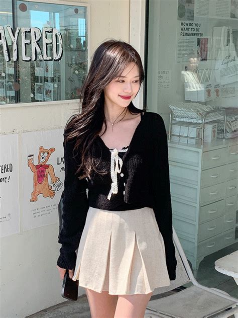 베이 트위드 플리츠 스커트 3color 에이블리