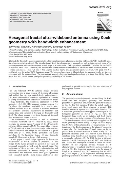 Pdf Hexagonal Fractal Ultra Wideband Antenna Using Koch Geometry With Bandwidth Enhancement