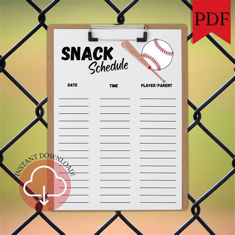 Baseball Snack Sign Up Sheet Template Free The Accessing Template