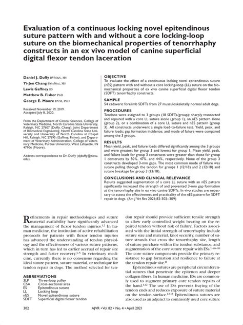 Pdf Evaluation Of A Continuous Locking Novel Epitendinous Suture Pattern With And Without A