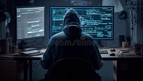 Silhouette Of Male Hacker Breaking Firewall Encryption To Plant Trojan Virus Looking To Steal
