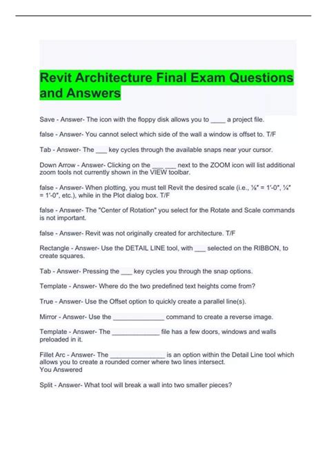 Revit Architecture Final Exam Questions And Answers Revit Stuvia Us