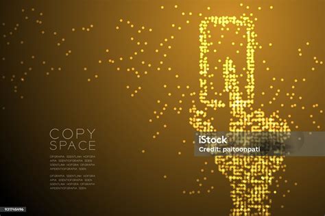 추상 기 원 도트 패턴 손 터치 스크린 스마트폰 모양 개념 디자인 골드 컬러 그림 복사 공간 벡터 Eps 10 갈색 그라데이션 배경에 고립 건축에 대한 스톡 벡터 아트 및