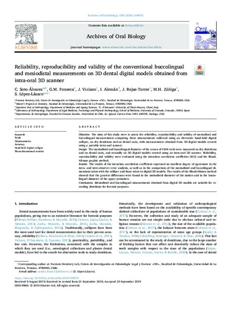 Pdf 3d Dental Model Measurement Validity And Reliability