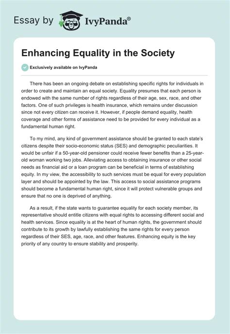 Enhancing Equality In The Society 277 Words Essay Example
