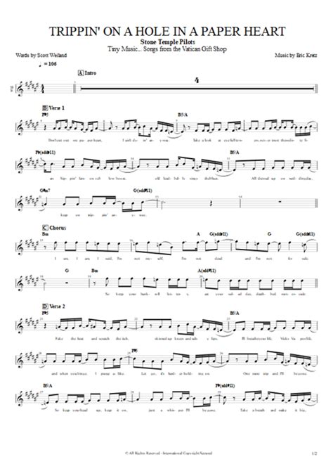 Trippin On A Hole In A Paper Heart Tab By Stone Temple Pilots Guitar