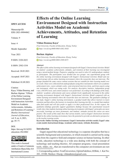 Pdf Effects Of The Online Learning Environment Designed With