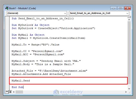 How To Send An Email To An Address In A Cell Using An Excel Macro 2